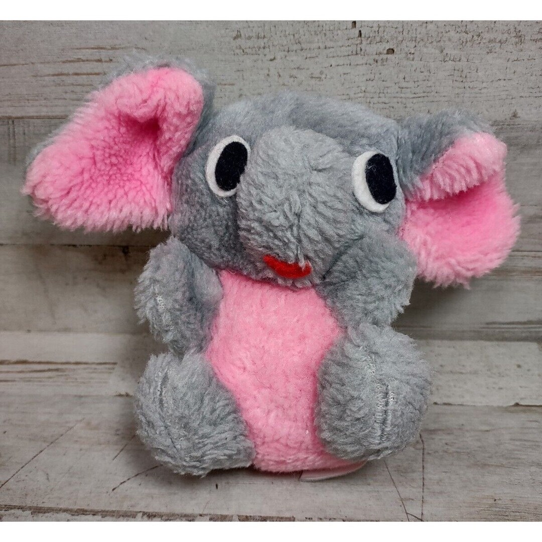 Vintage Felt Eye Mouth Small Elephant Plush Stuffed Animal Gray Pink 5 ...