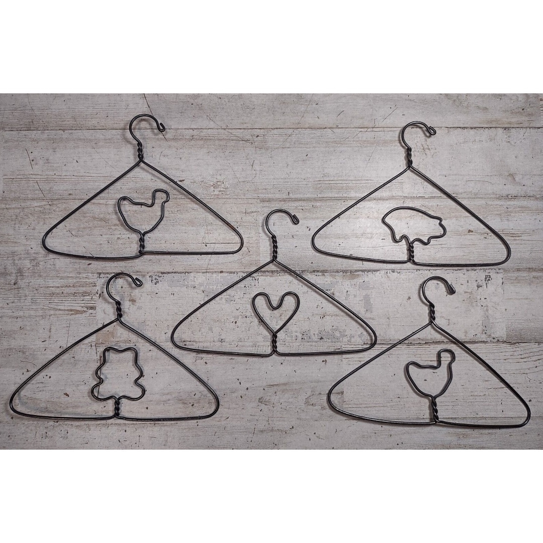 5 Vintage Metal Wire Clothes Hangers for Dolls Mini Quilts Farm Animal ...