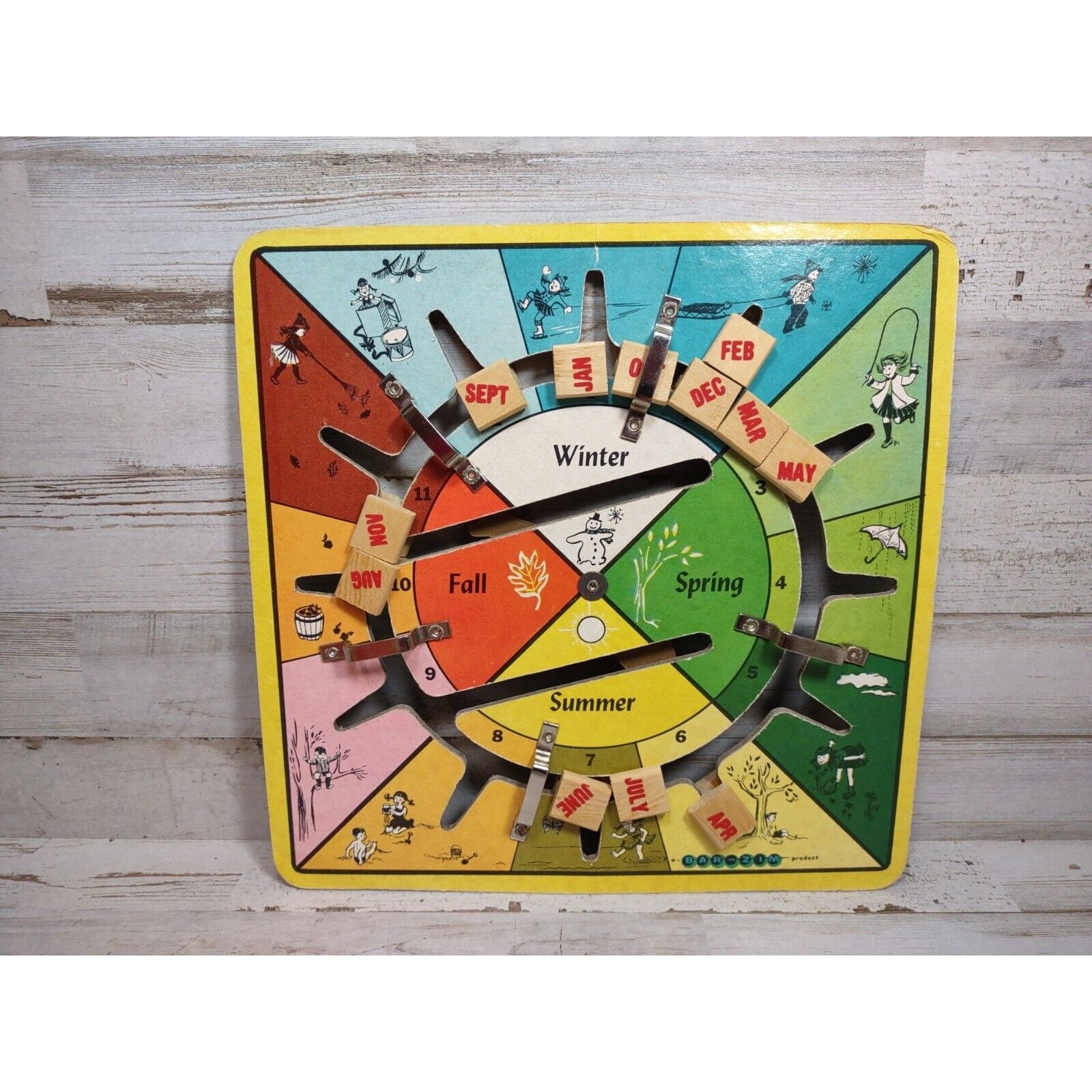 Vintage Bar-zim Clock and Calendar Teacher Learning Toy Time Seasons ...