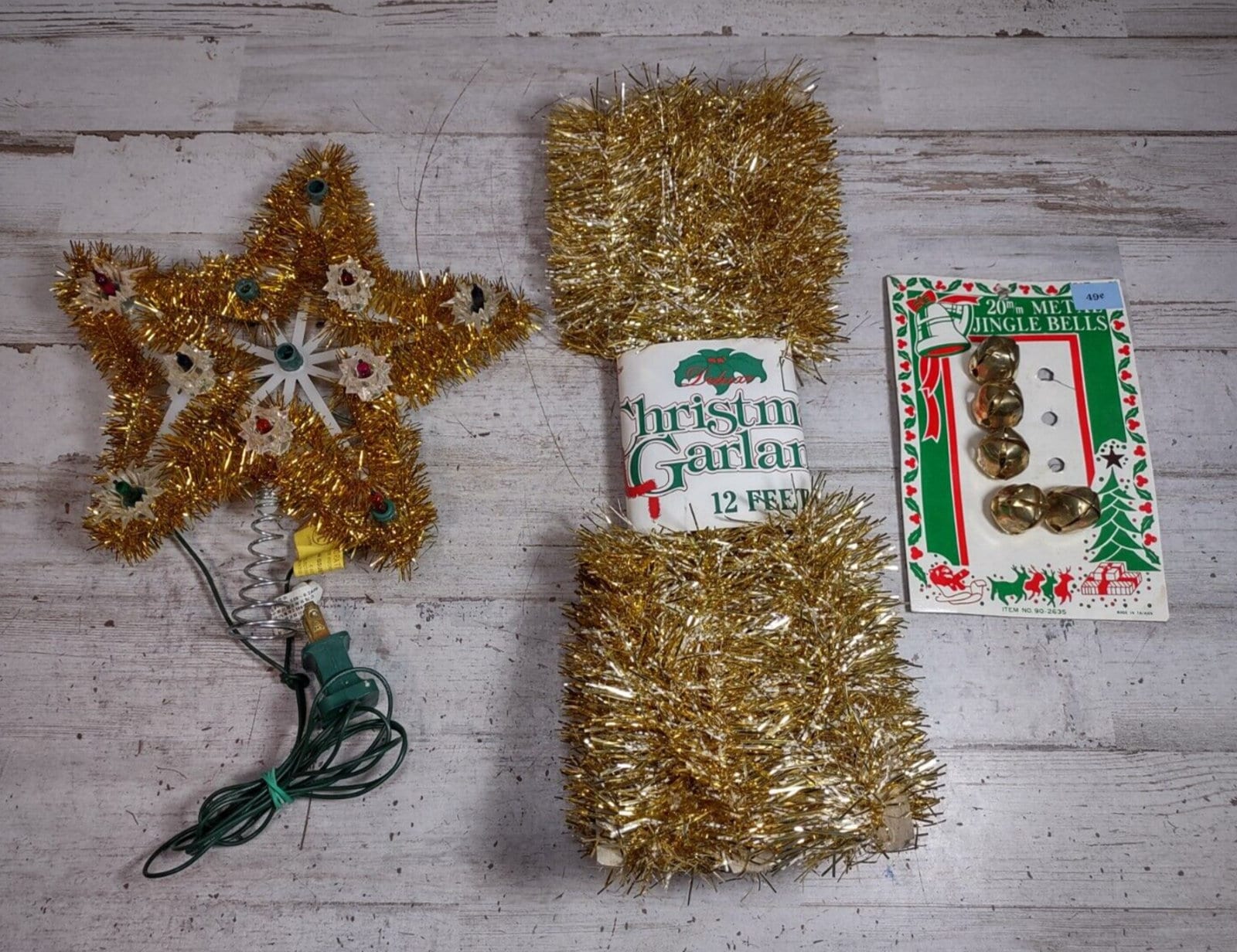 Vintage Gold Tinsel Starbust Star Tree Topper 12 Ft Garland jingle ...
