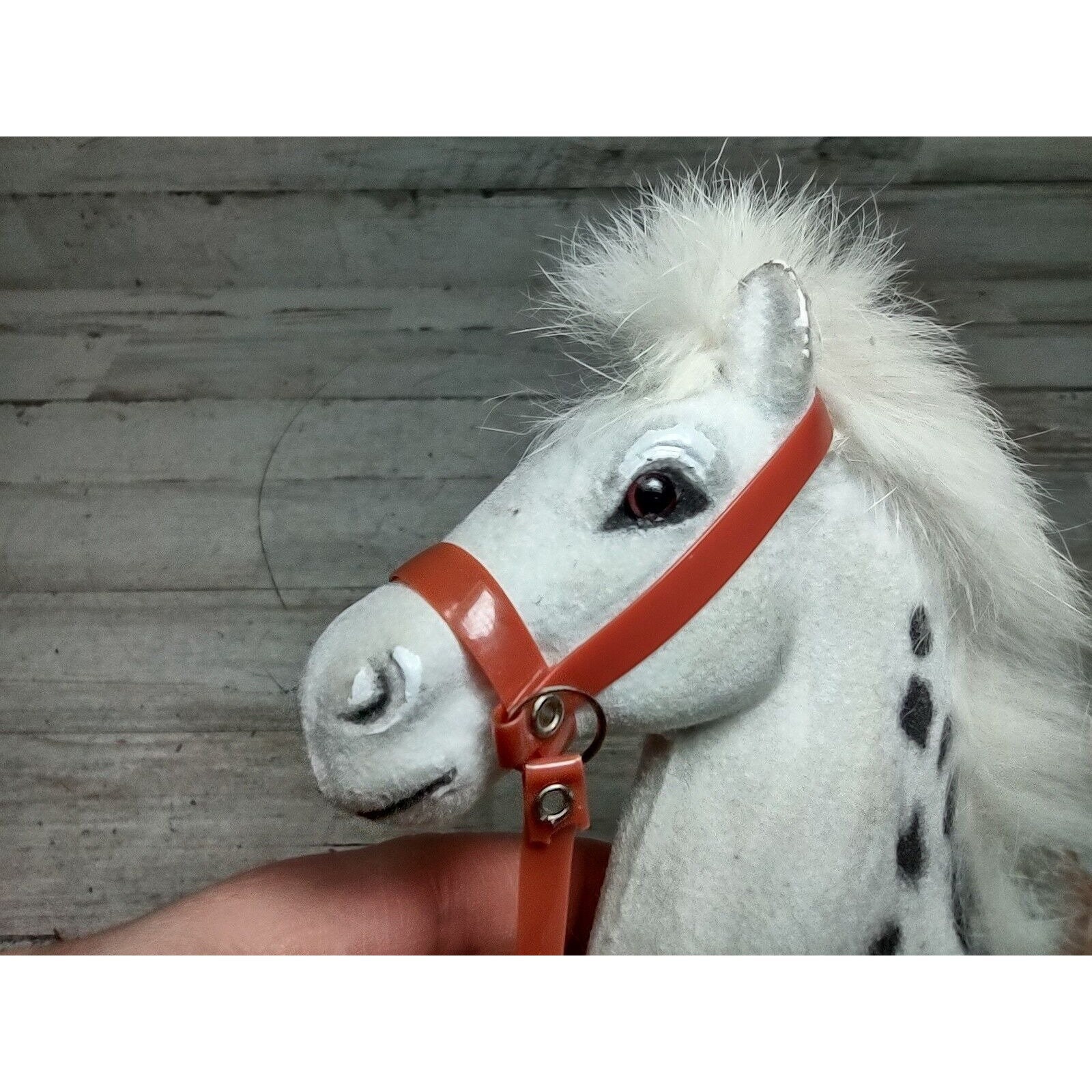 Vintage Flocked Model Horse Toy Black White Spotted SC Sticker W ...