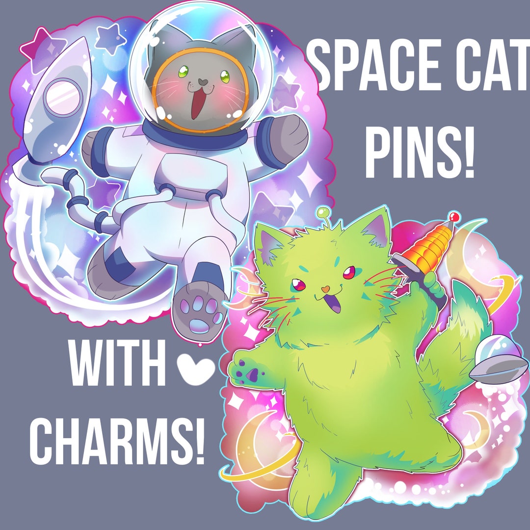 Alien and Astronaut Cat Pins - Cute Space Cats Kittens Kitty Starry ...