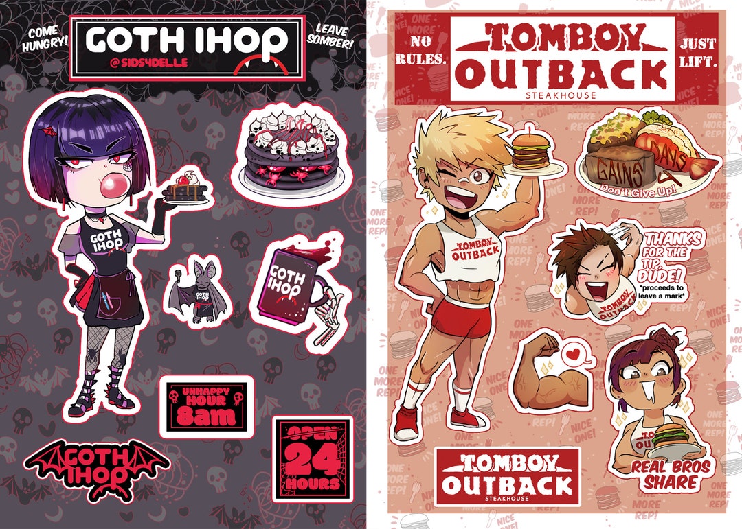Goth IHOP, Tomboy Outback Sticker Sheets Matte Vinyl Sticker Sheet ...