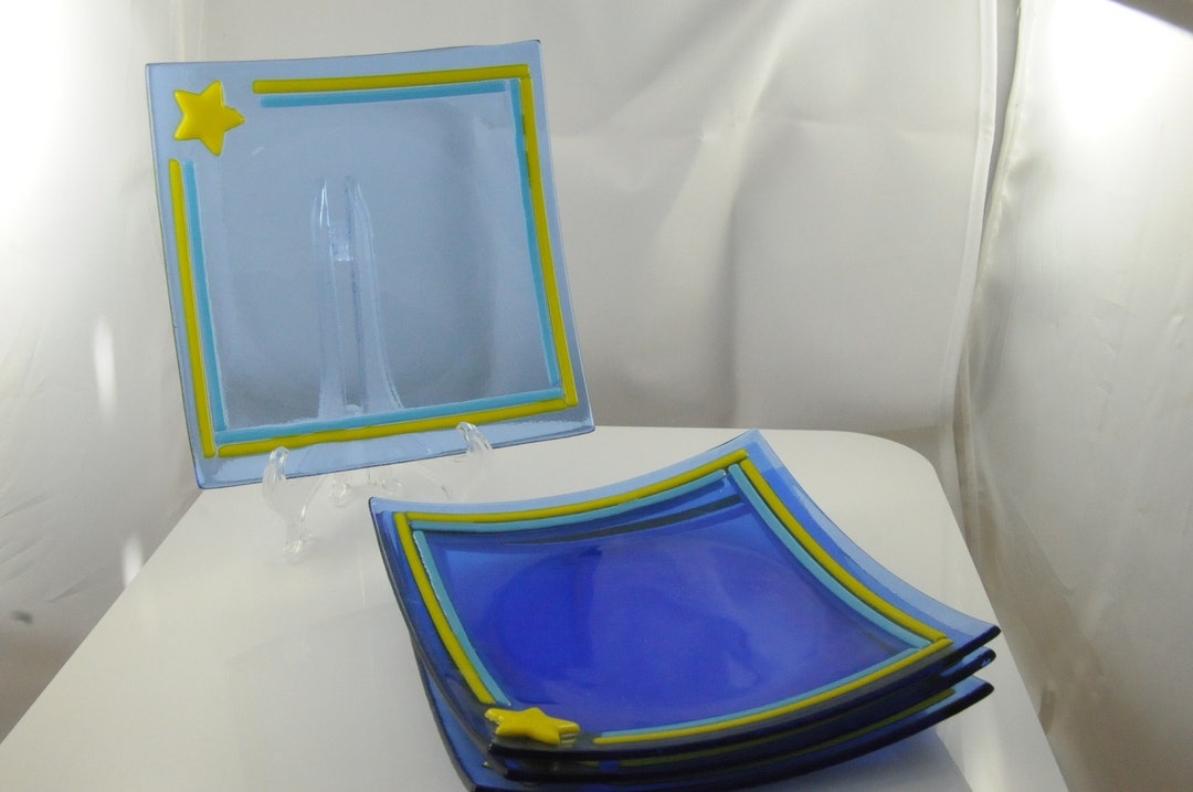 4 6"square Glass Dessert Plates - Etsy