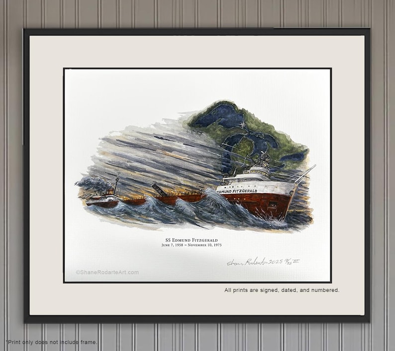 Edmund Fitzgerald, Premium Art Print on Canvas Paper, Original Artwork ...