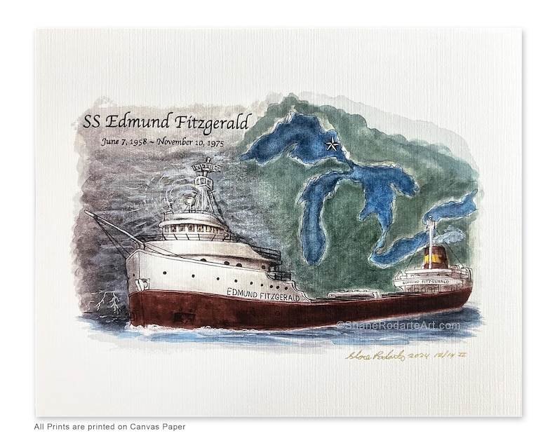 SS Edmund Fitzgerald, Premium Art Print, on Canvas Paper, Original ...