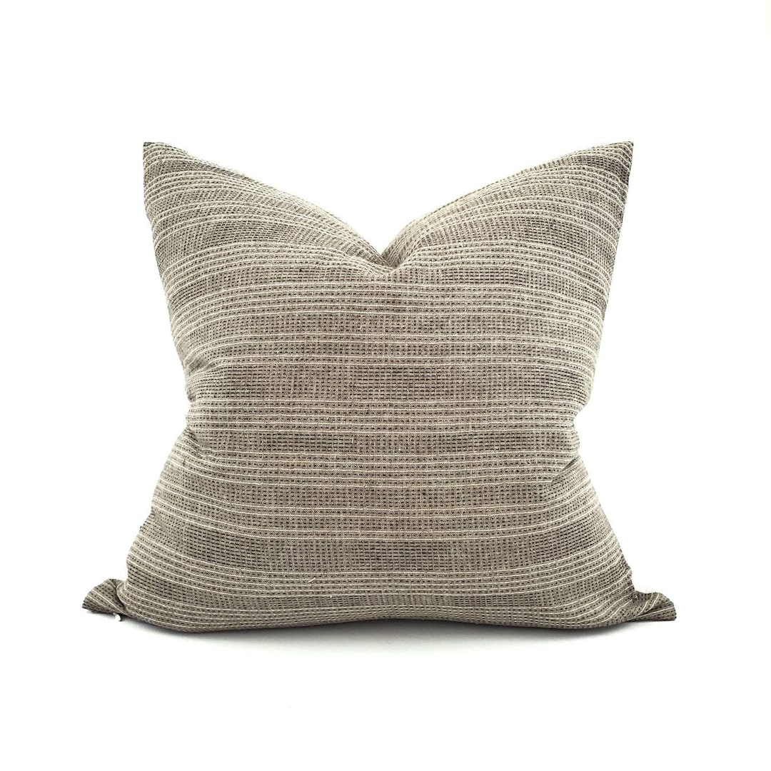 Hmong Stripe Pillow, Various Sizes Muted Olive Stitched Stripe Cotton ...