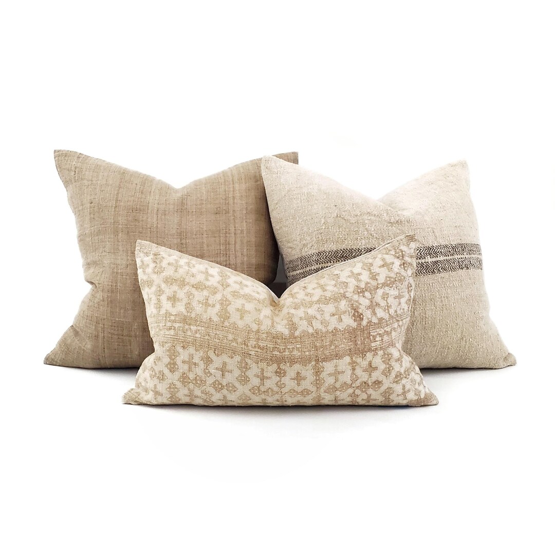 Pillow Combo- Camel/charcoal Stripe/sand Batik Combo of 3 Pillows - Etsy