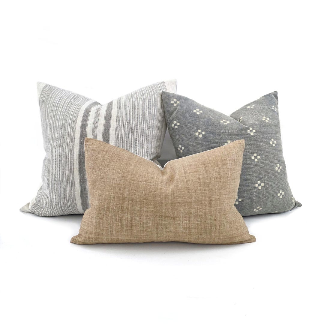 Pillow Combo- Grey/blue/camel Pillow Combo of 3 Pillows - Etsy