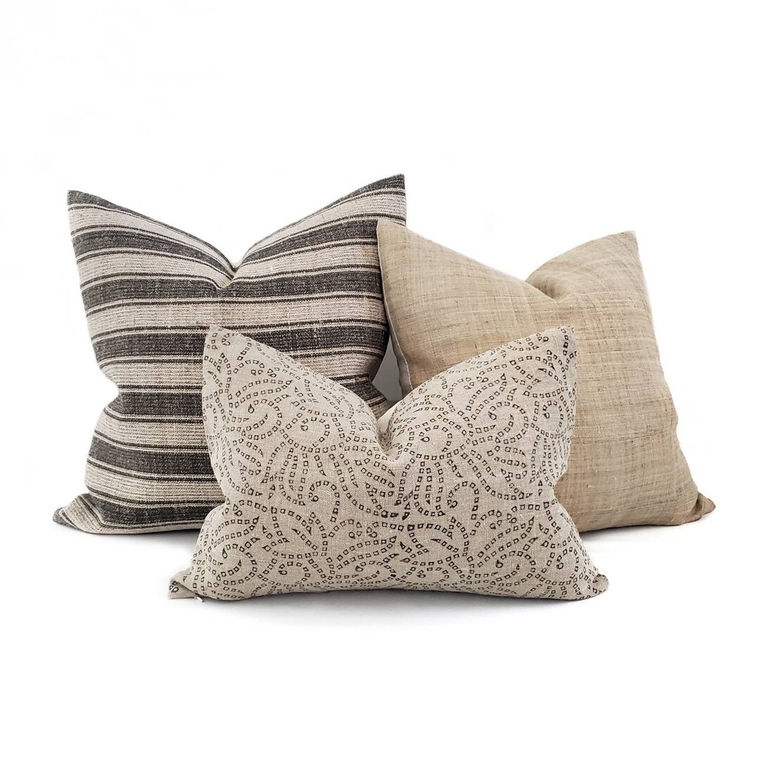 Pillow Combo Charcoal Stripe/sand/black Batik Pillow Combo of 3 Pillows ...