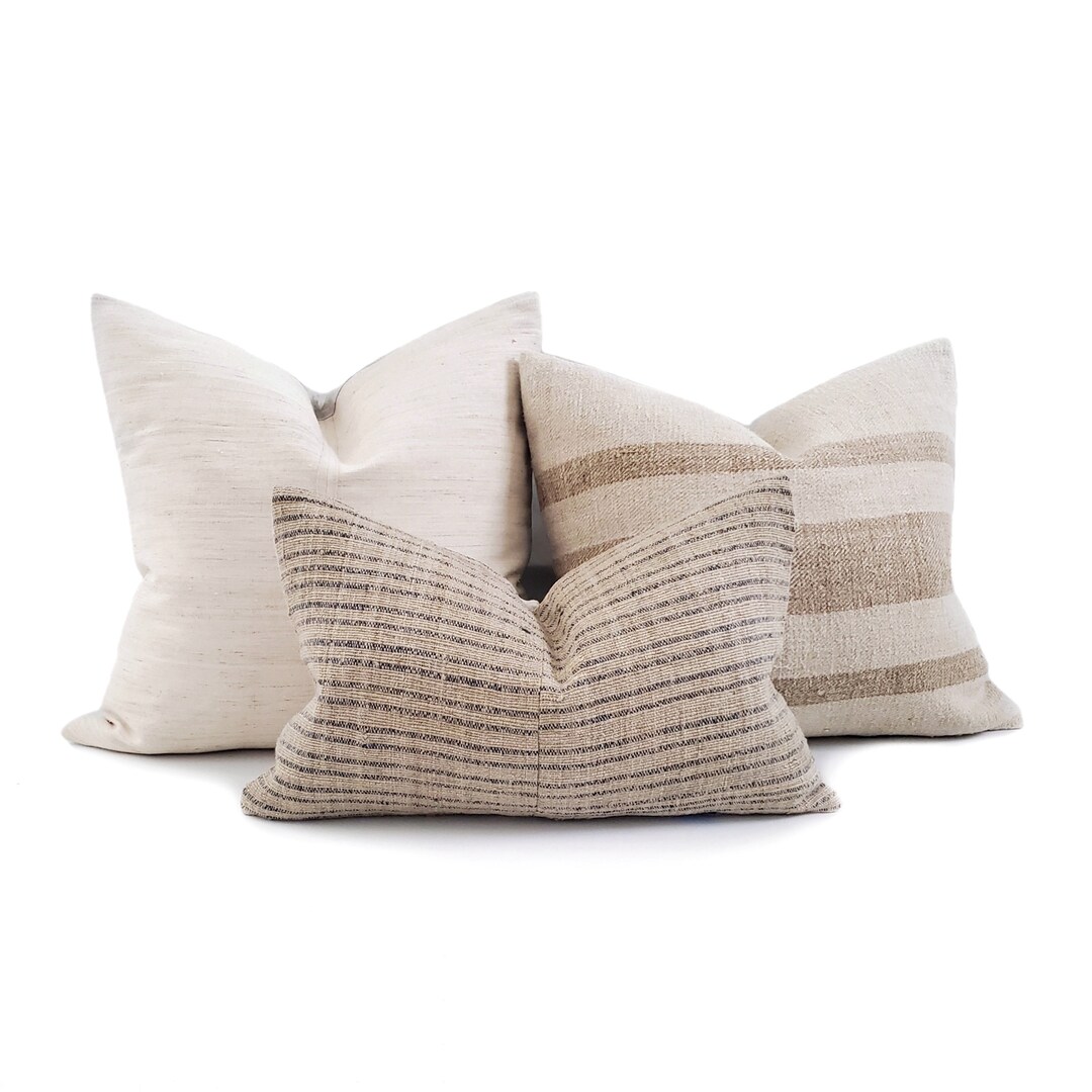 Pillow Combo Cream/sand Stripe/fireweed Pillow Combo of 3 Pillows - Etsy