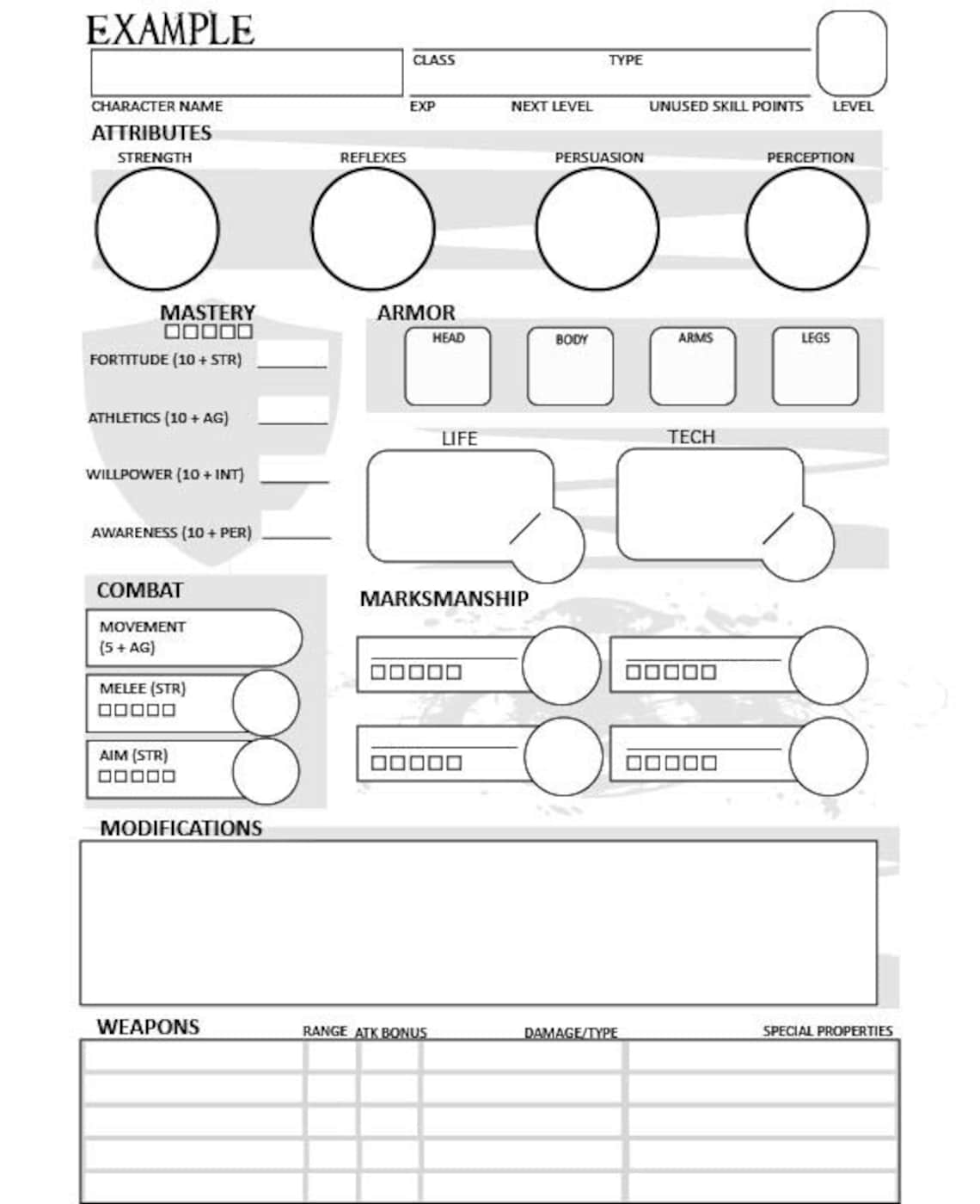 Custom Roleplaying Sheets for Your Own Game, Personalized Tabletop RPG ...