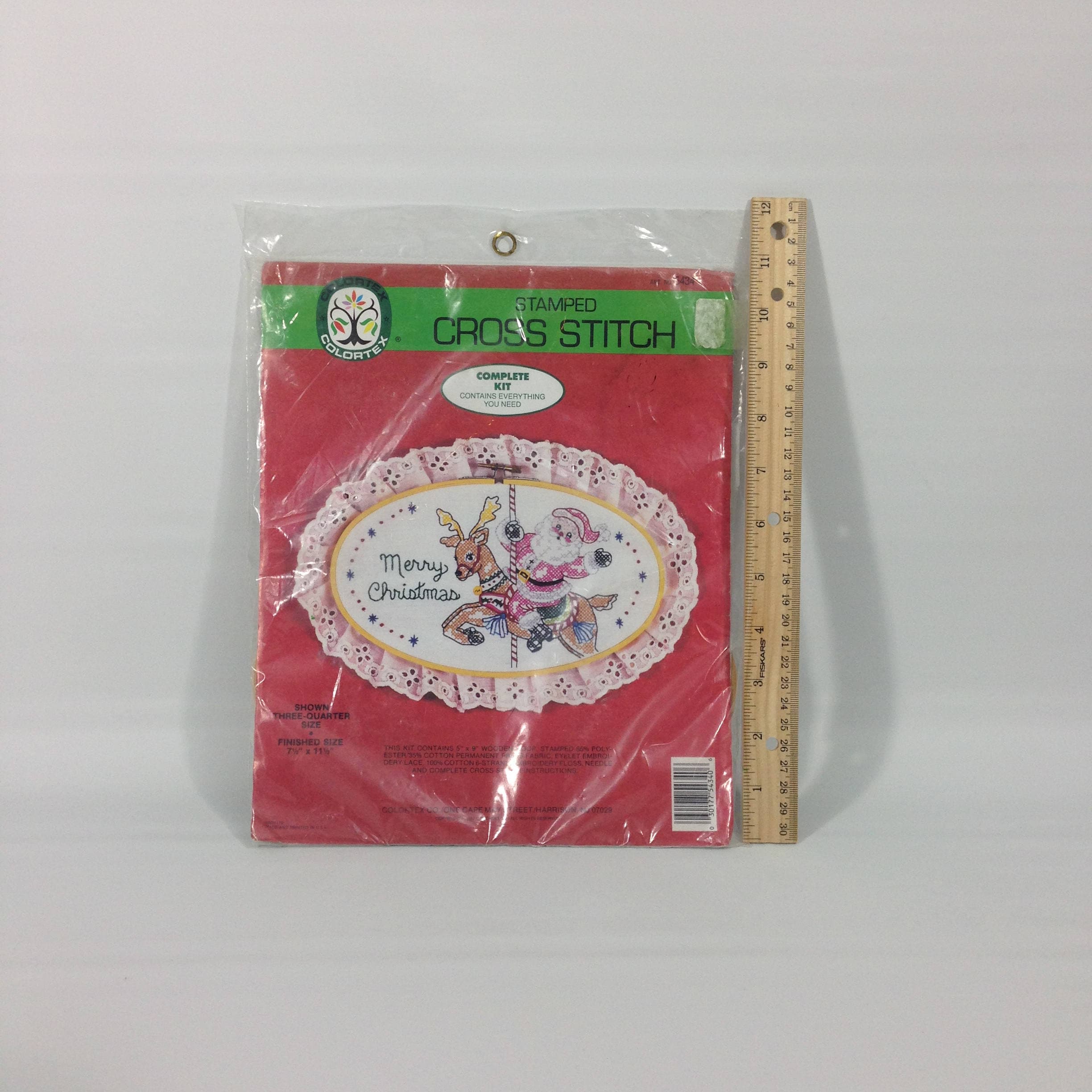 Vintage Colortex Stamped Cross Stitch Santa Sitting on Reindeer ...