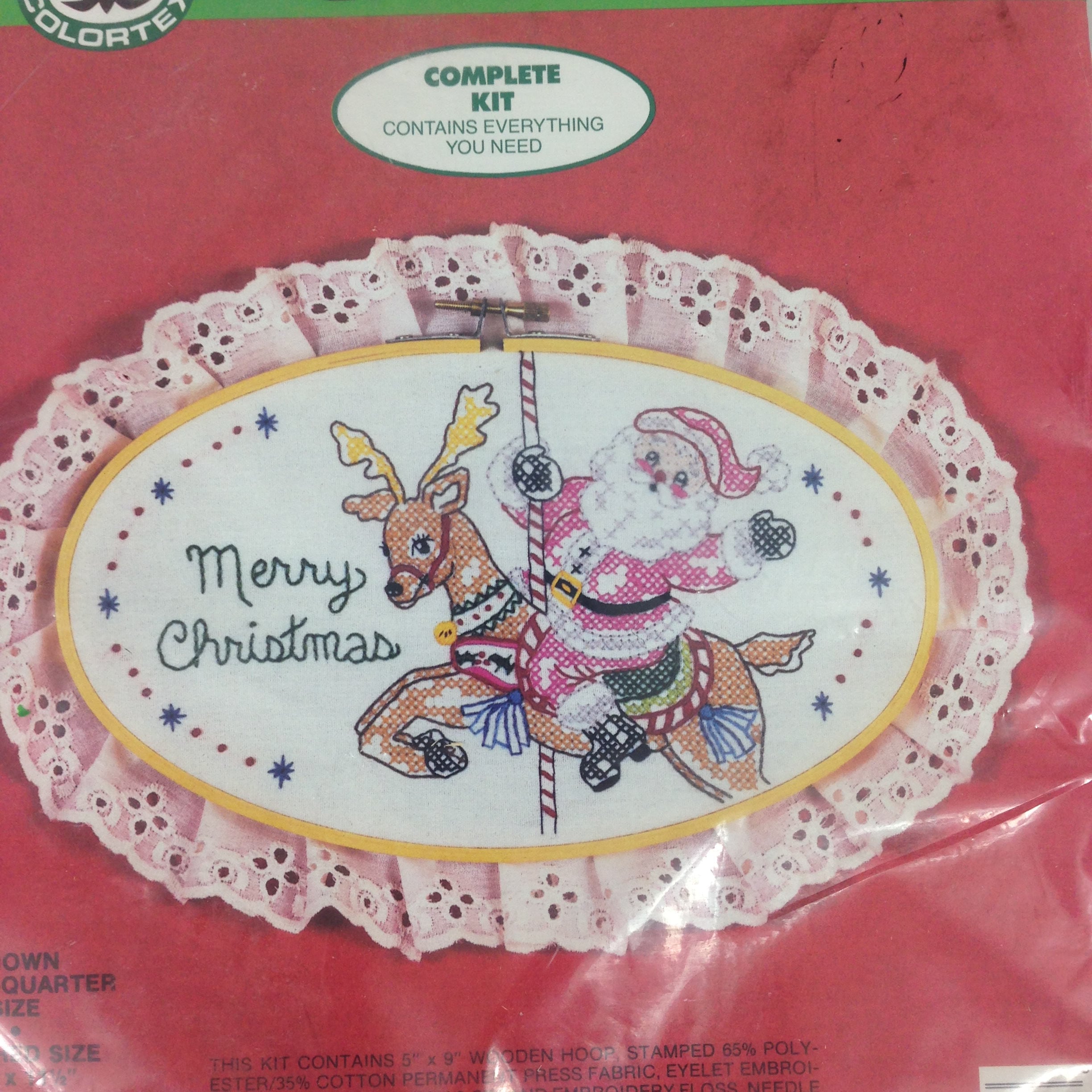 Vintage Colortex Stamped Cross Stitch Santa Sitting on Reindeer ...