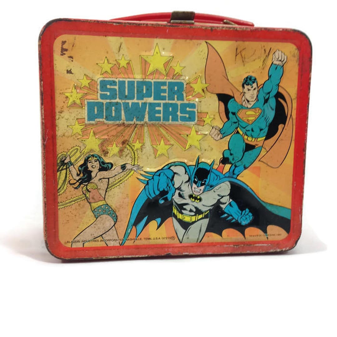 Vintage Super Powers Metal Lunchbox Superman Wonder Woman Batman Robin ...