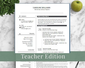 Teacher Resume Template for Word & Pages Teacher CV
