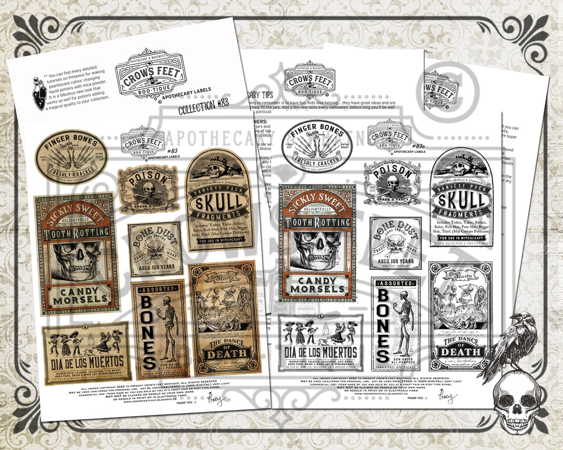 Vintage Look Potion Labels 83 Skulls & Skeletons Printable - Etsy