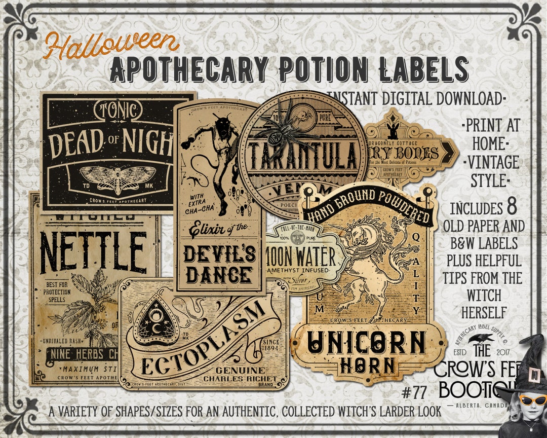 Vintage Look Potion Labels 77 Printable Potion Jar Labels - Etsy