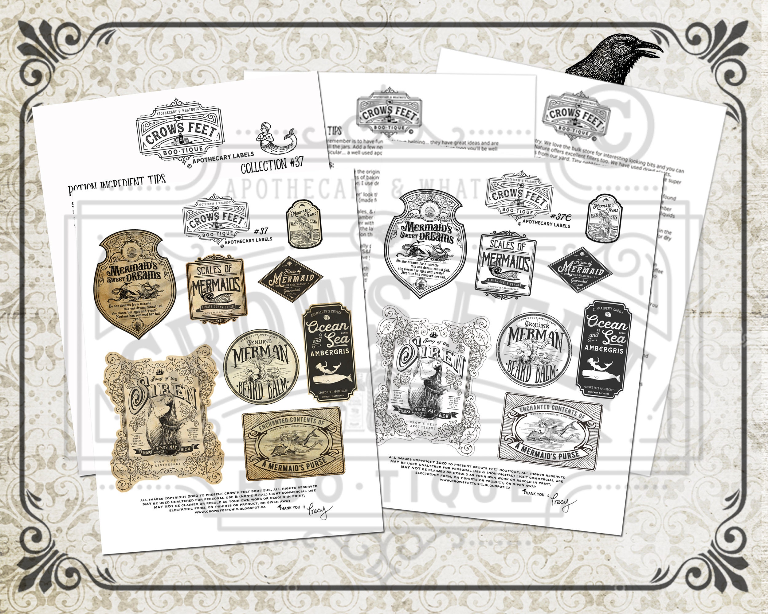 Vintage Look Mermaid Potion Labels 37 Halloween Apothecary - Etsy Canada