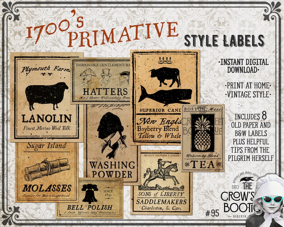1700's Primitive Style Labels 95 Printable - Etsy