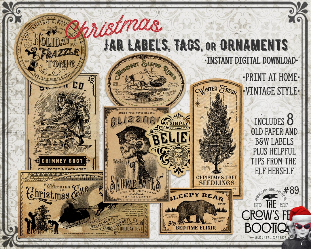 Vintage Look Holiday Jar Labels 89 Printable - Etsy