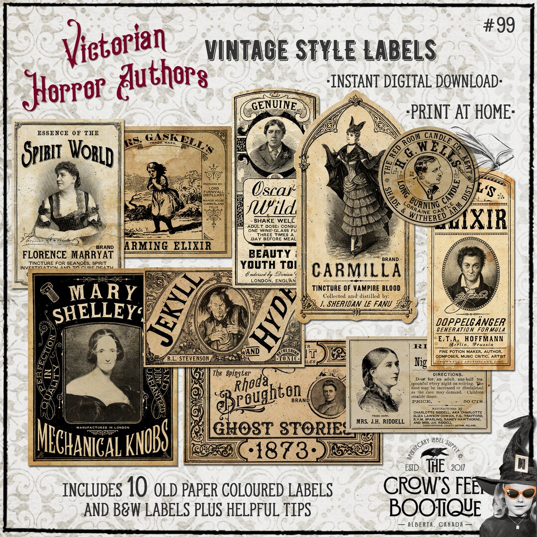 Victorian Horror Authors Themed Apothecary Style Potion Labels #99 ...
