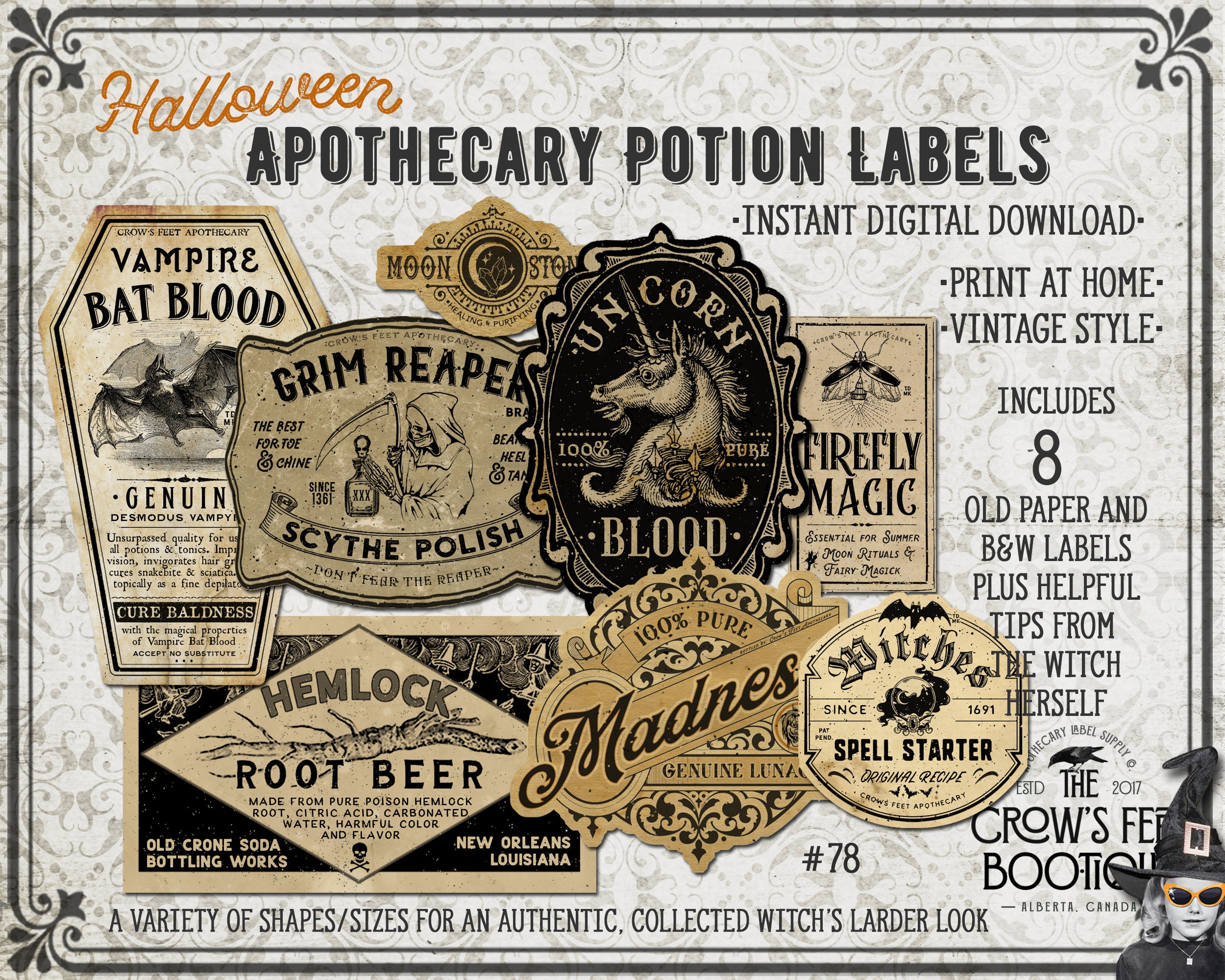 Vintage Look Potion Labels 78 Printable Potion Jar Labels - Etsy