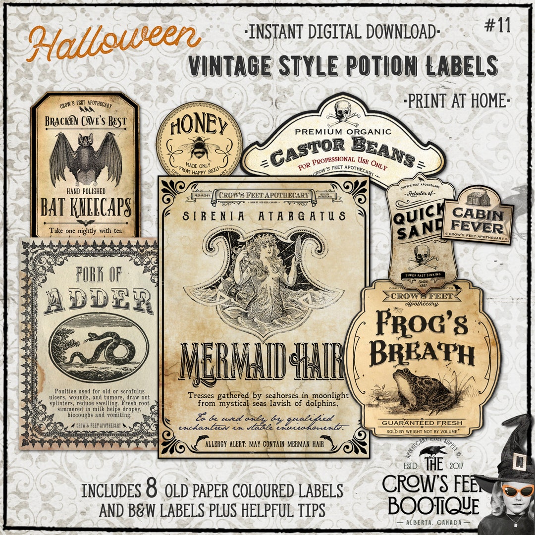 Vintage Look Potion Labels #11, Halloween Apothecary Labels for Jars ...