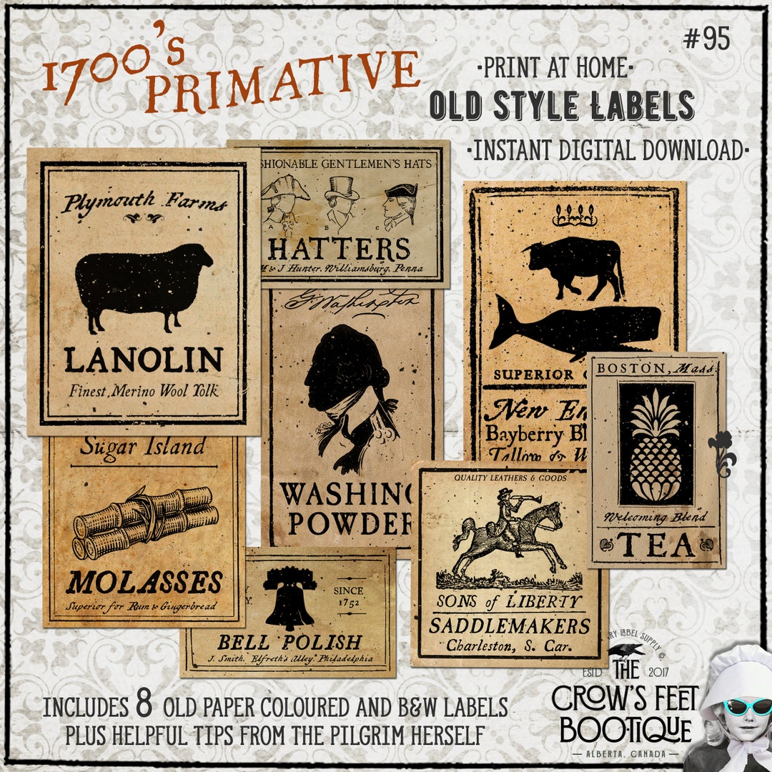 1700's Primitive Style Labels #95, Printable - Etsy