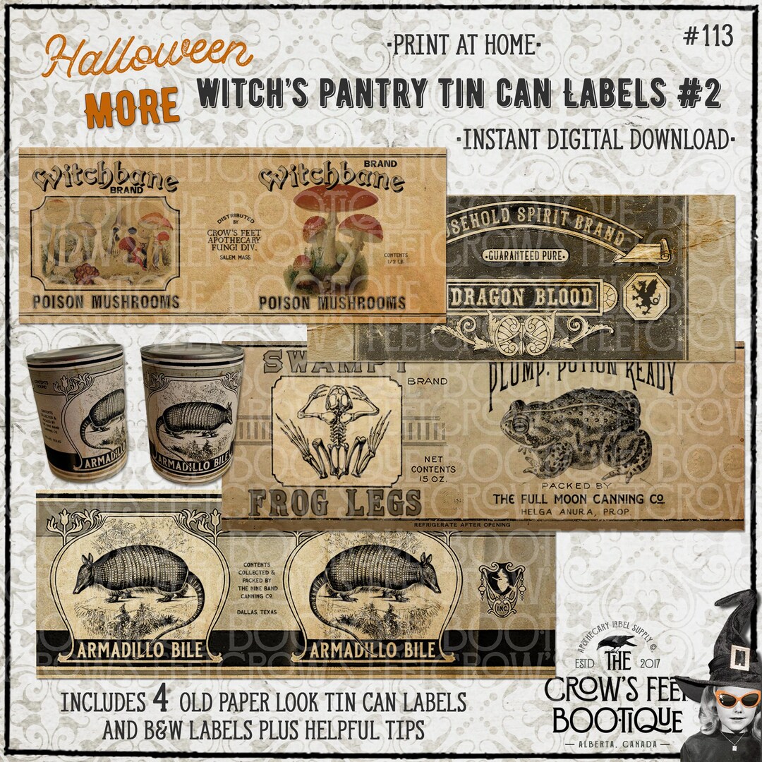 NEW Halloween Witch Pantry Tin Can Labels Two 113, Printable - Etsy