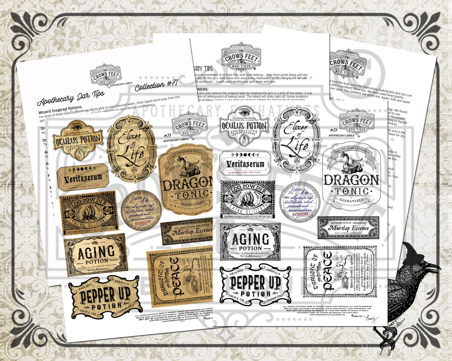 Vintage Look Potion Labels 71 Wizards Apothecary Labels for - Etsy