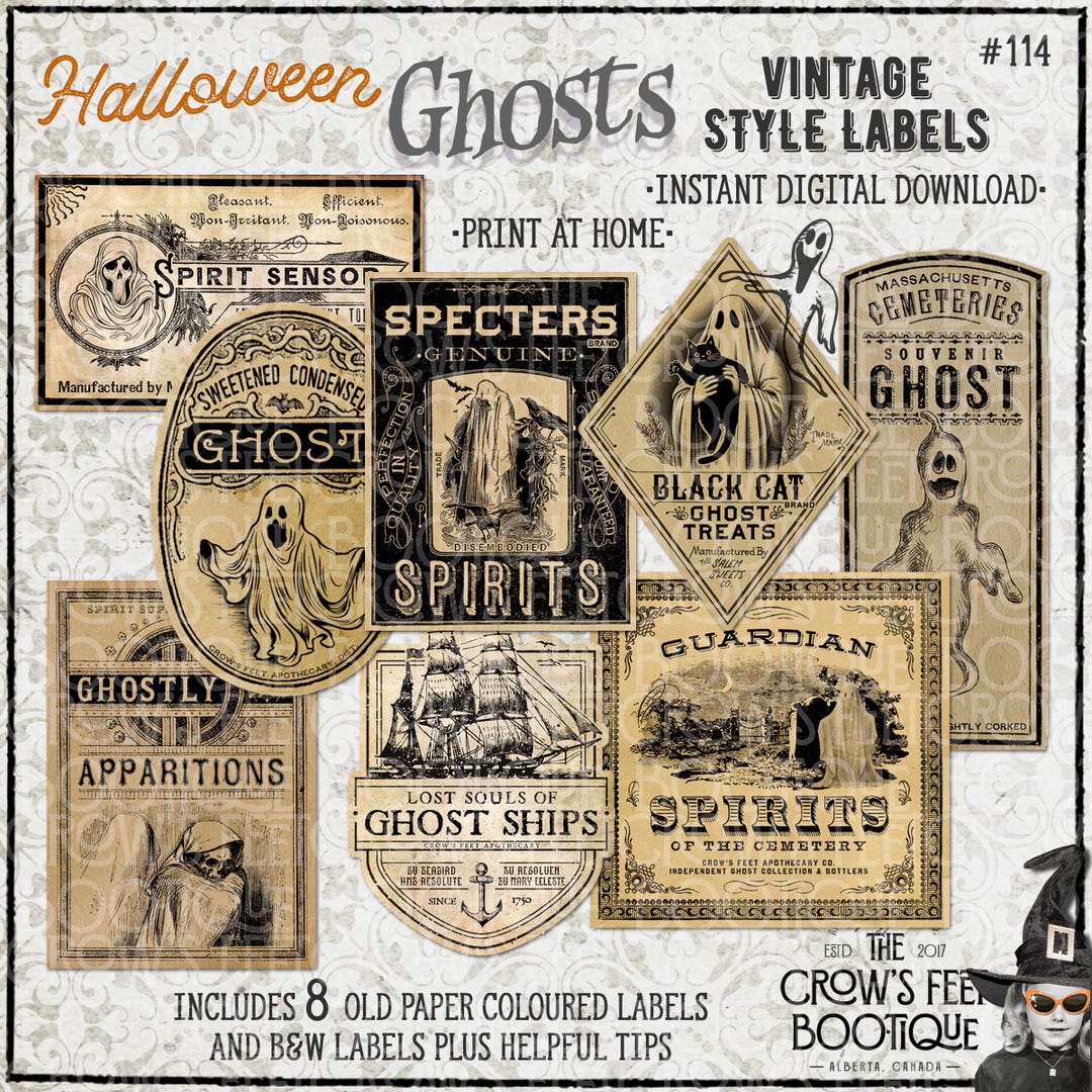 Ghosts Vintage Look Halloween Apothecary Labels, #114 - Etsy