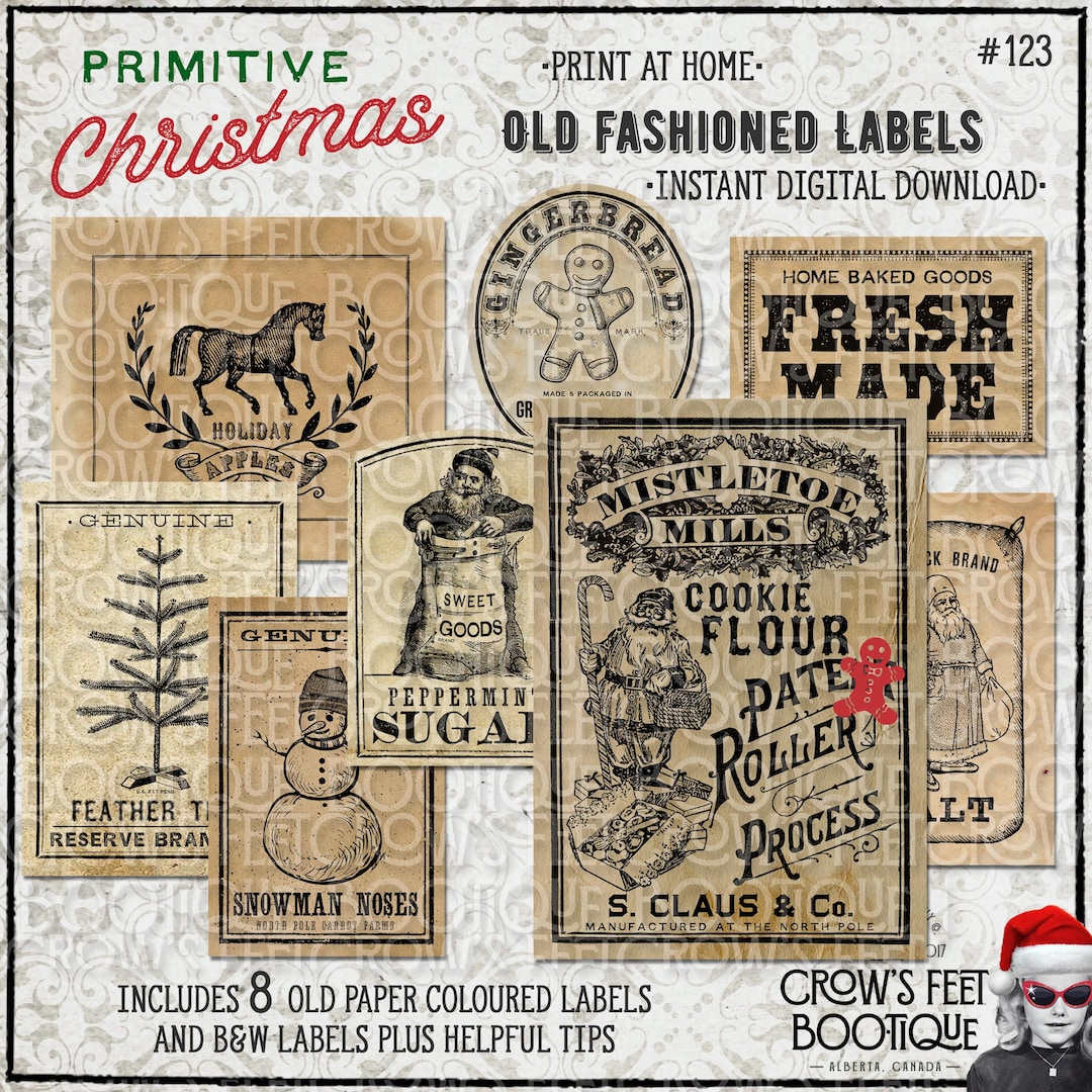 NEW!! Primitive Style Christmas Labels #123, Printable - Etsy
