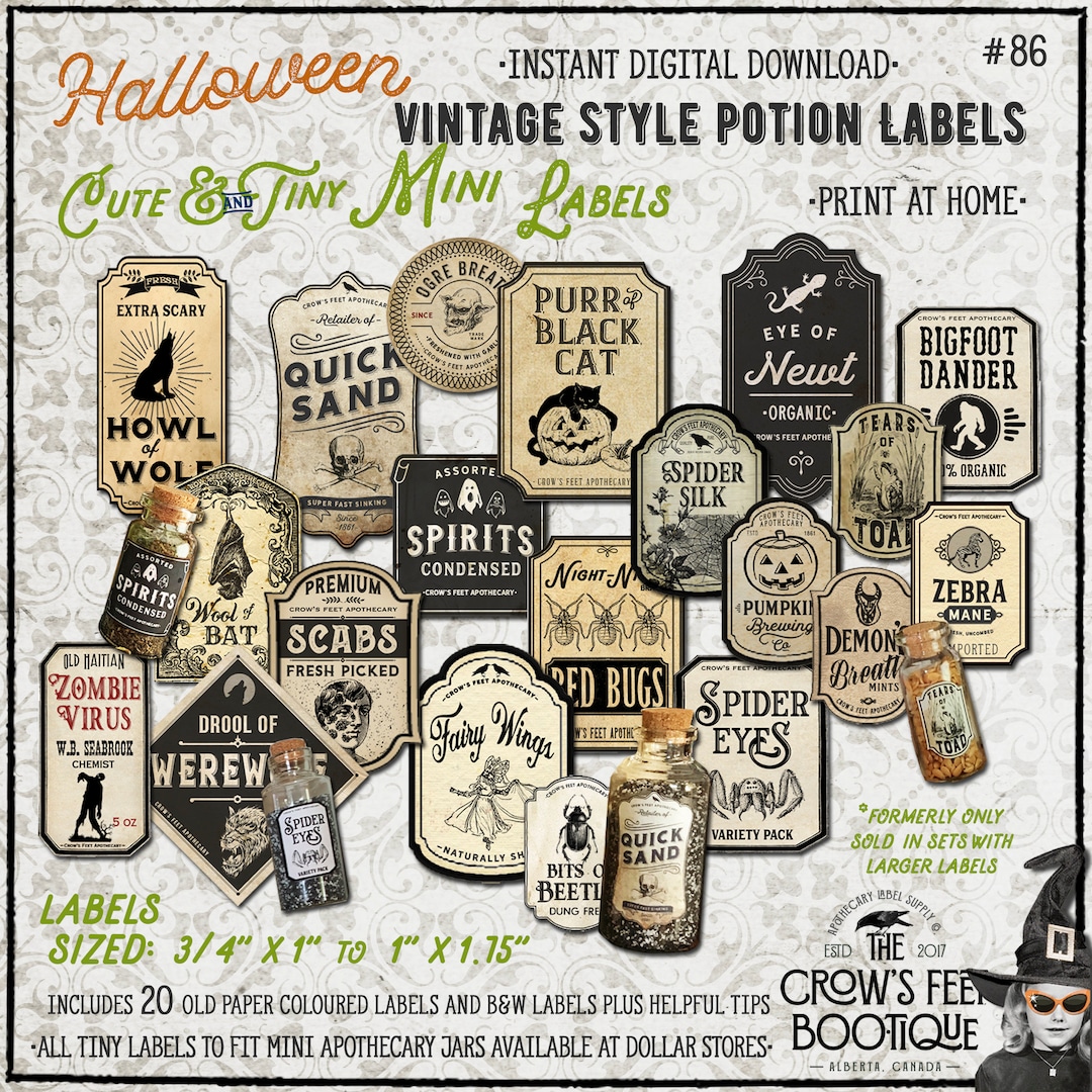 Vintage Look Potion Labels #86, All Miniature Printable Potion Jar ...