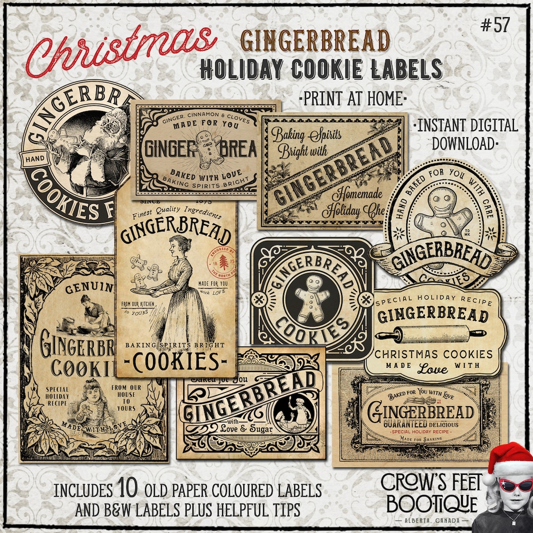 Vintage Look Gingerbread Cookie Gift Labels #57, Printable - Etsy