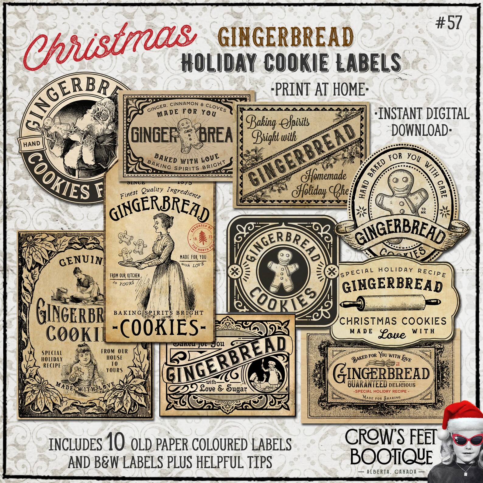 Vintage Look Gingerbread Cookie Gift Labels #57, Printable - Etsy