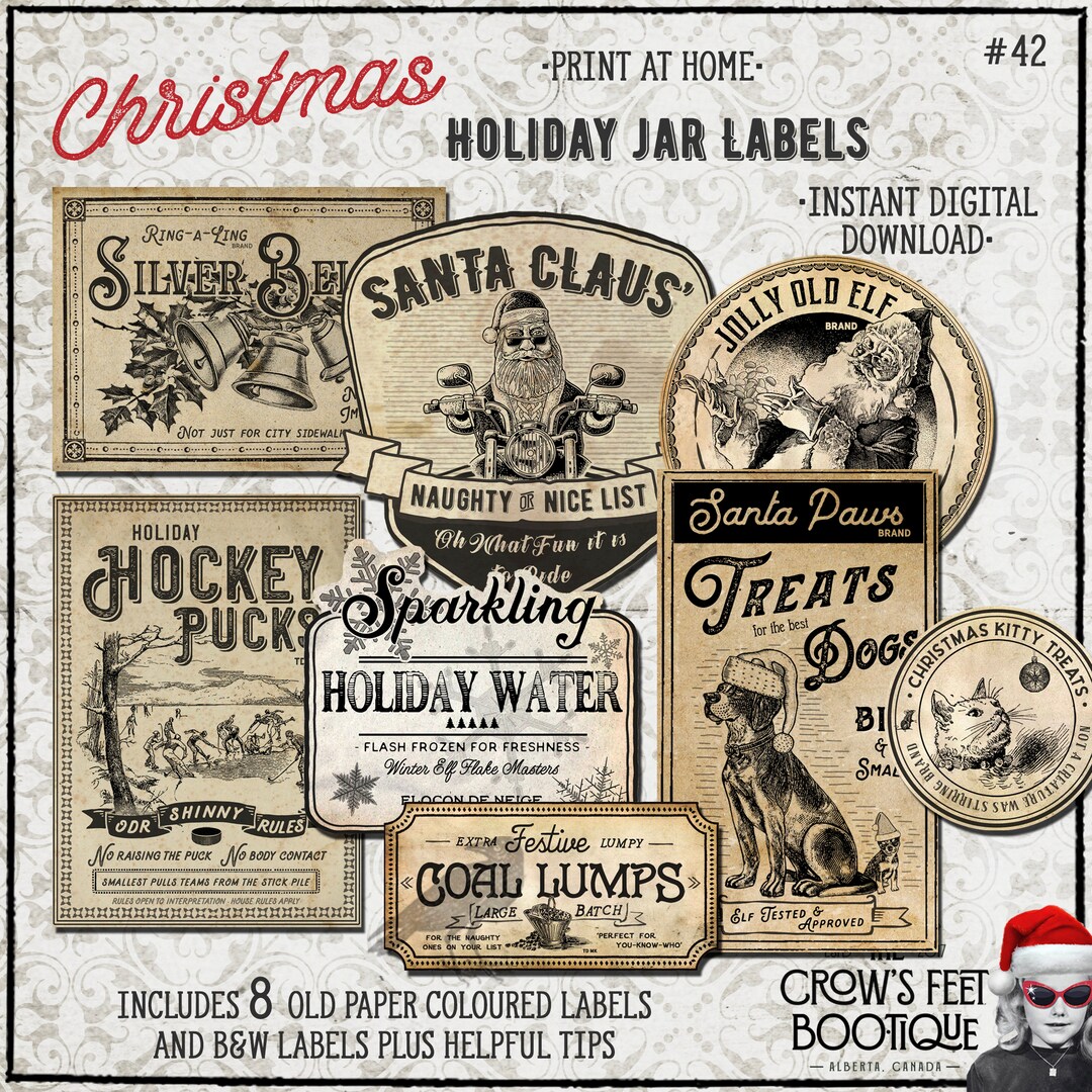Vintage Look Christmas Jar Labels #42, Printable - Etsy