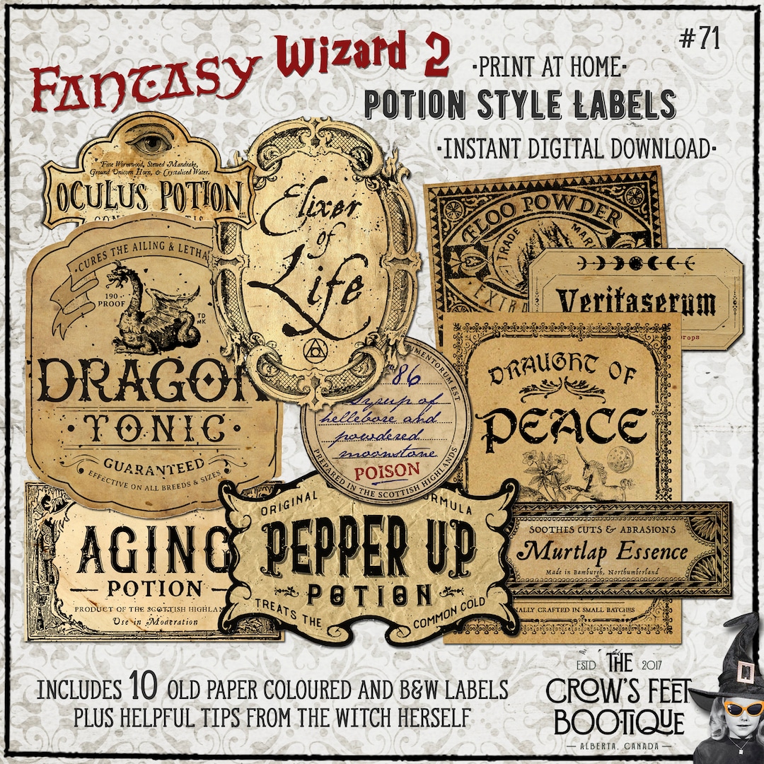 Vintage Look Potion Labels #71, Wizard’s Apothecary Labels for Jars ...