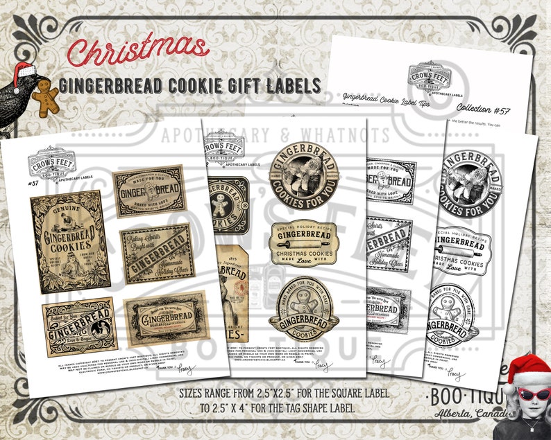 Vintage Look Gingerbread Cookie Gift Labels 57 Printable - Etsy