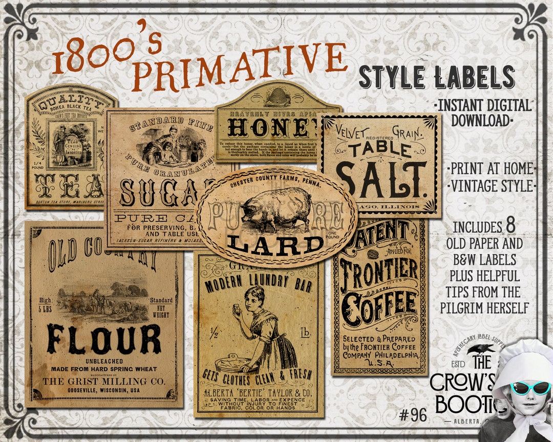 1800's Primitive Style Labels 96 Printable - Etsy