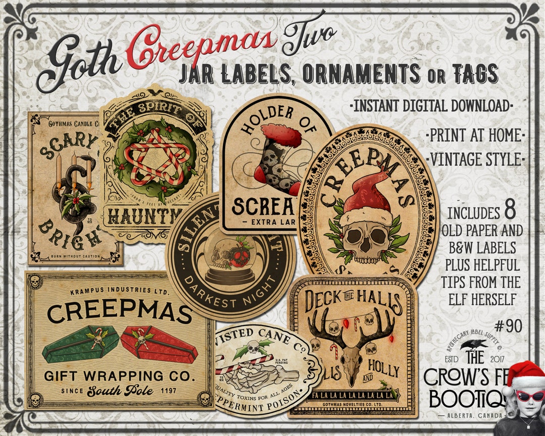 More Vintage Look Gothic Creepmas Labels 90 Printable - Etsy