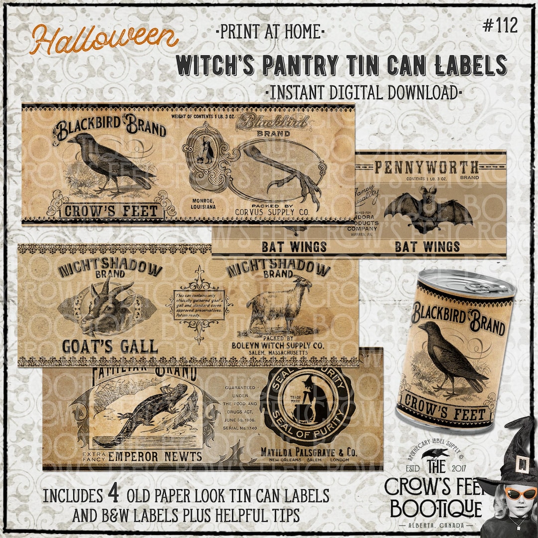 Halloween Witch Pantry Tin Can Labels #112, Printable - Etsy