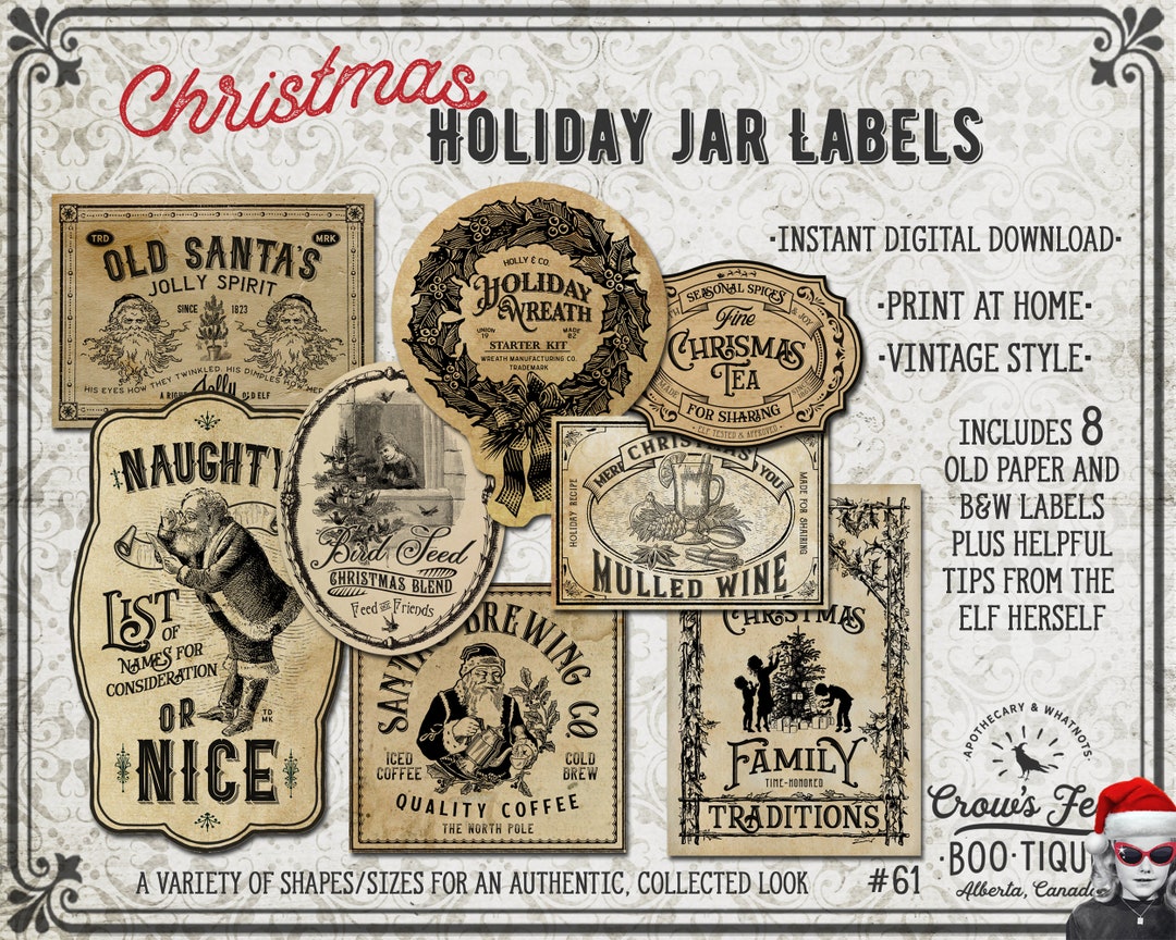 Vintage Look Holiday Jar Labels 61, Printable (Download Now) - Etsy