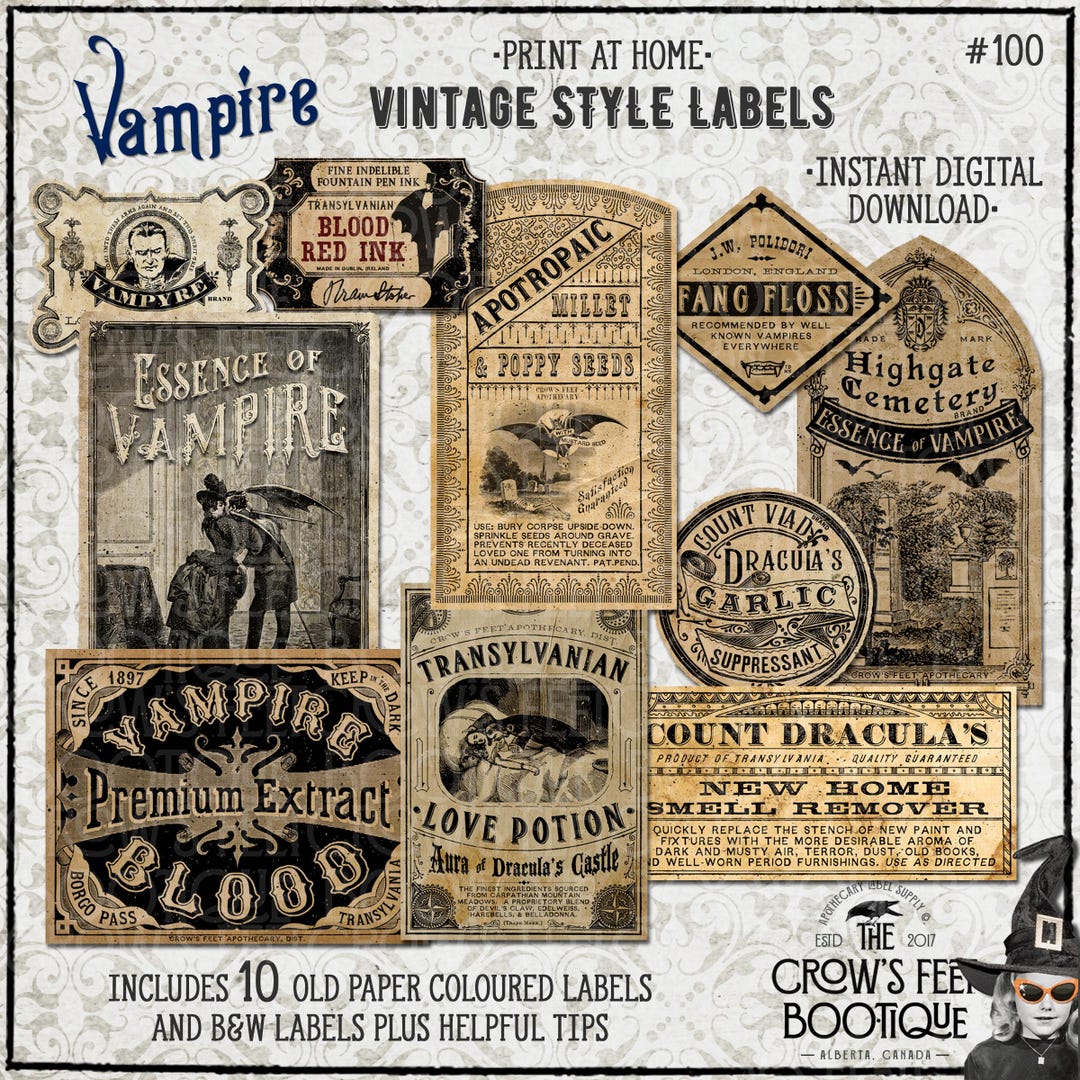Vampire Themed Apothecary Style Potion Labels #100, Printable - Etsy