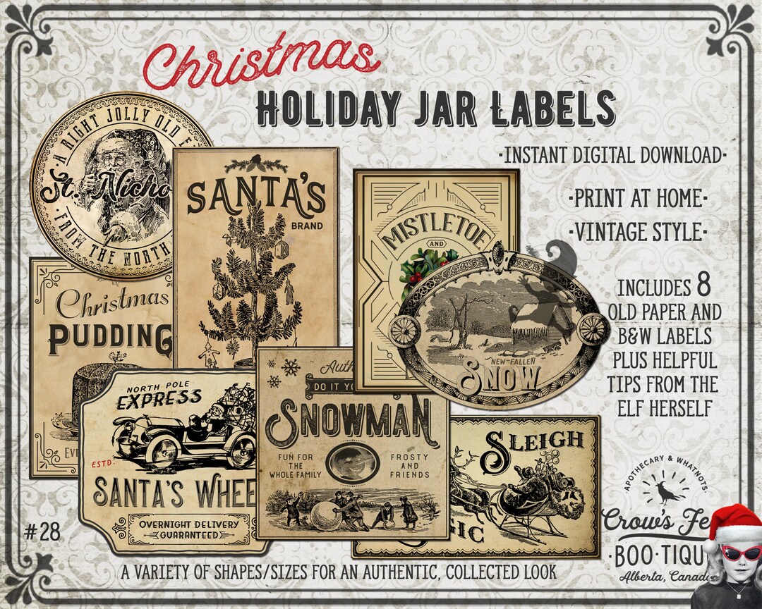 Vintage Look Christmas Jar Labels 28 Printable - Etsy