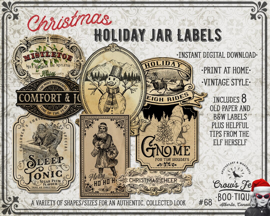 Vintage Look Holiday Jar Labels 68, Printable - Etsy