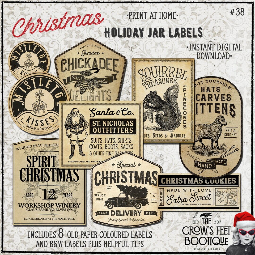 Vintage Look Christmas Jar Labels #38, Printable - Etsy