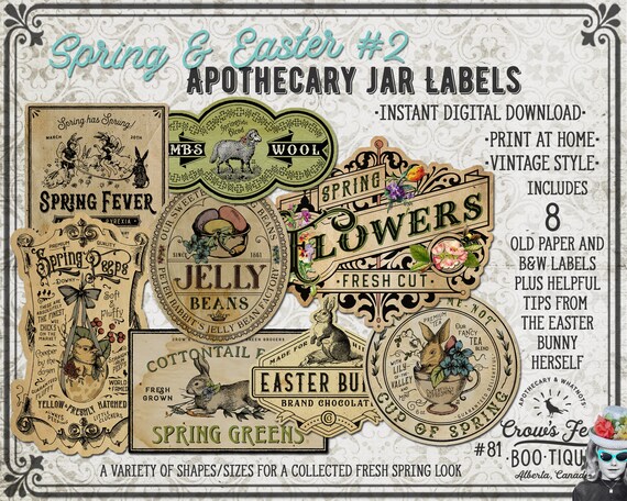 Vintage Look Spring & Easter Jar Labels 81 Printable - Etsy