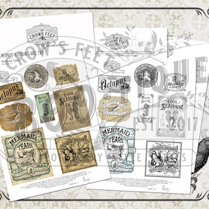 Vintage Look Mermaid & Ocean Potion Labels #75, Halloween Apothecary ...