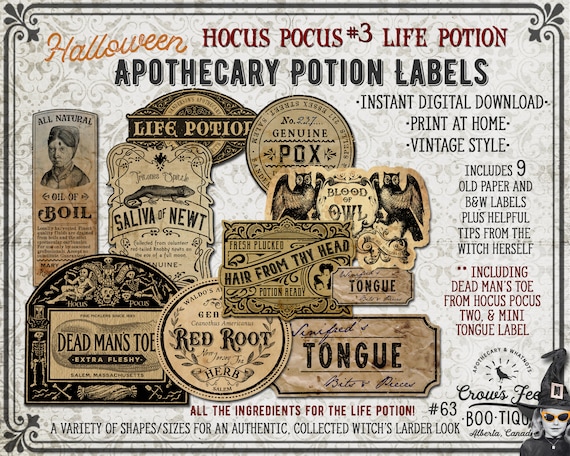 Hocus Pocus 3 Vintage Look Potion Ingredient Labels 63 Etsy